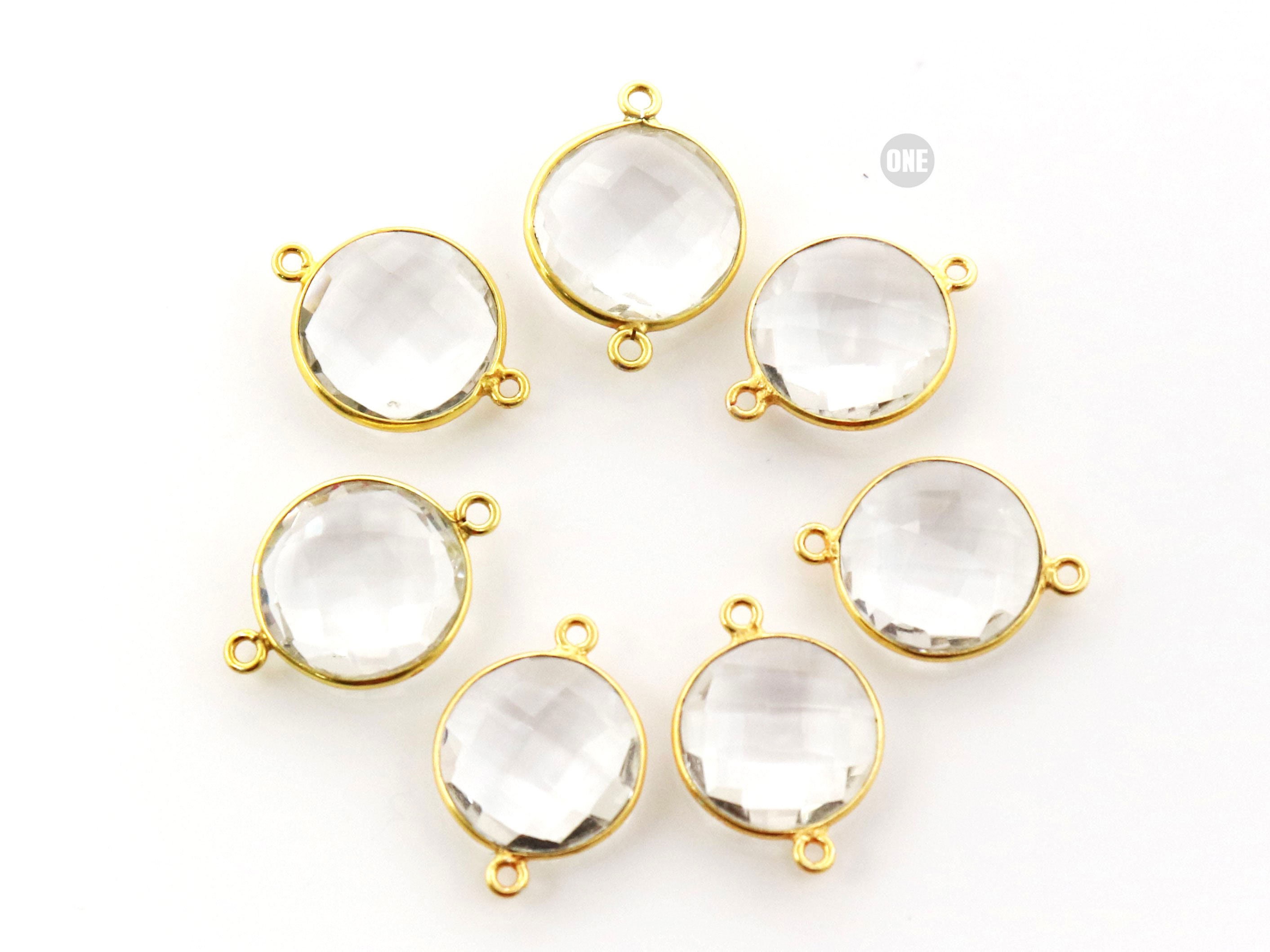 Gold Plated Faceted Rock Crystal Coin Connector 16 Mm - Etsy