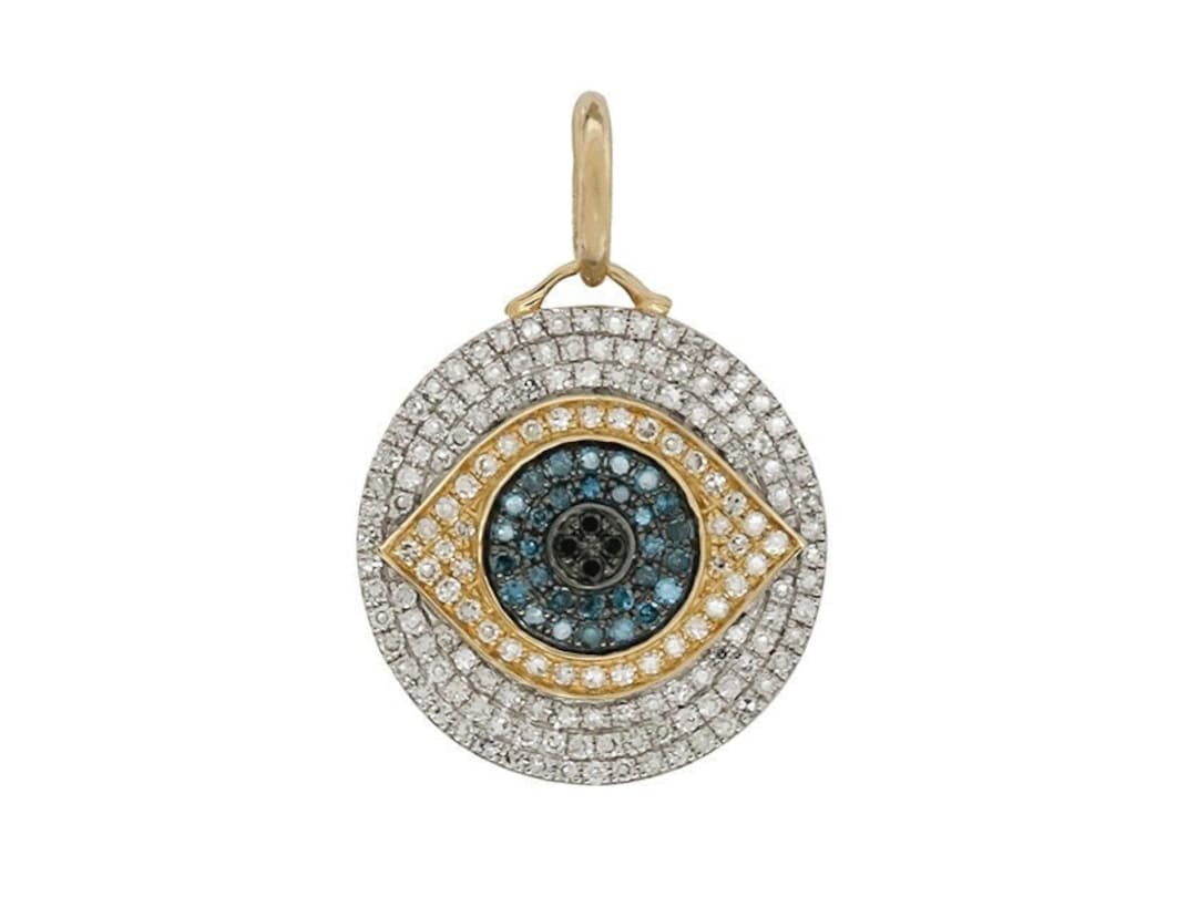 14K Solid Gold Pave Evil Eye Diamond Pendant, (14K-DP-034) - Etsy