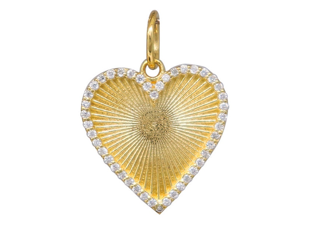 14K Solid Gold Pave Diamond Fluted Heart Pendant, (14K-DP-059) - Etsy