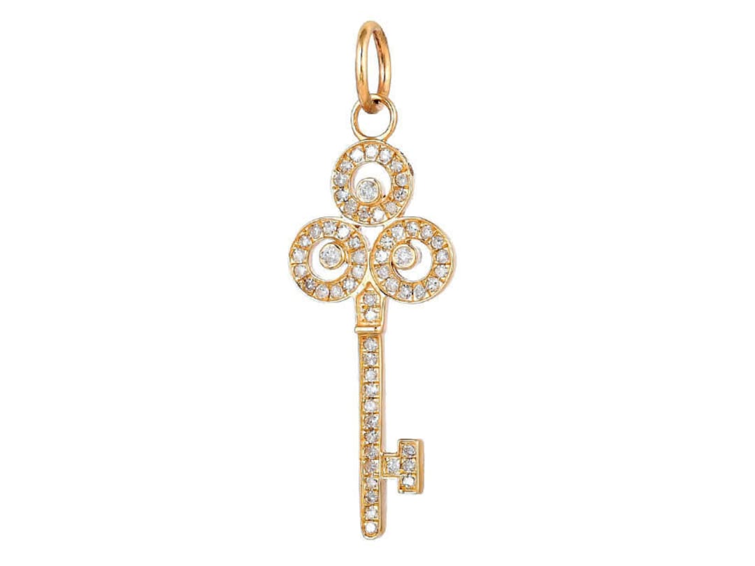 14K Solid Gold Pave Diamond Key Pendant, (14K-DP-015) - Etsy