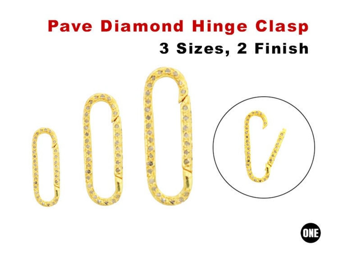 Sterling Silver, Pave Diamond Elongated Oval Hinge Clasp, Multiple ...
