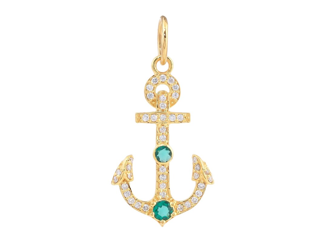 14k Solid Gold, Diamond & Emerald Anchor Pendant, (14K-DP-137) - Etsy