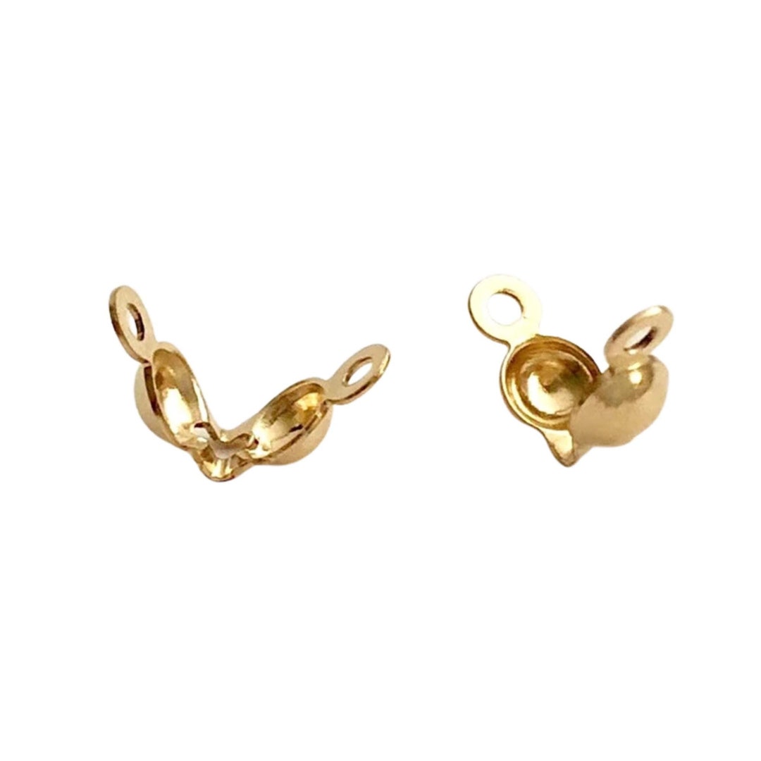 14K Gold Filled Clam Shell Bead Tip With 2 Rings 0.9 Mm Hole, Clamshell ...