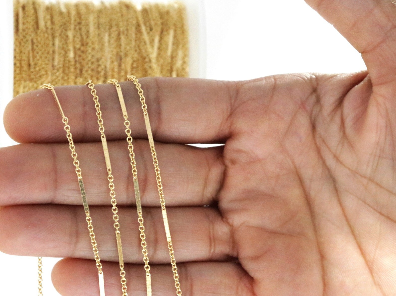 14K Gold Filled Dapped Bar Station Cable Chain 2x8 Mm - Etsy
