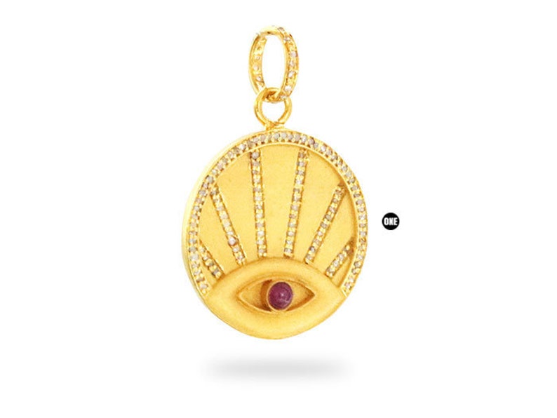 Sterling Silver, Pave Diamond Evil Eye Sunbeam Pendant W/ Ruby, (2426 ...