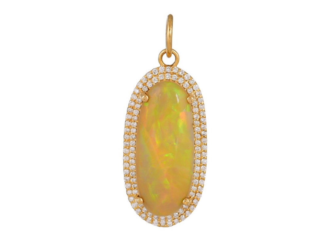 14K Solid Gold Pave Diamond & Opal Stunning Pendant, (14K-DP-075) - Etsy