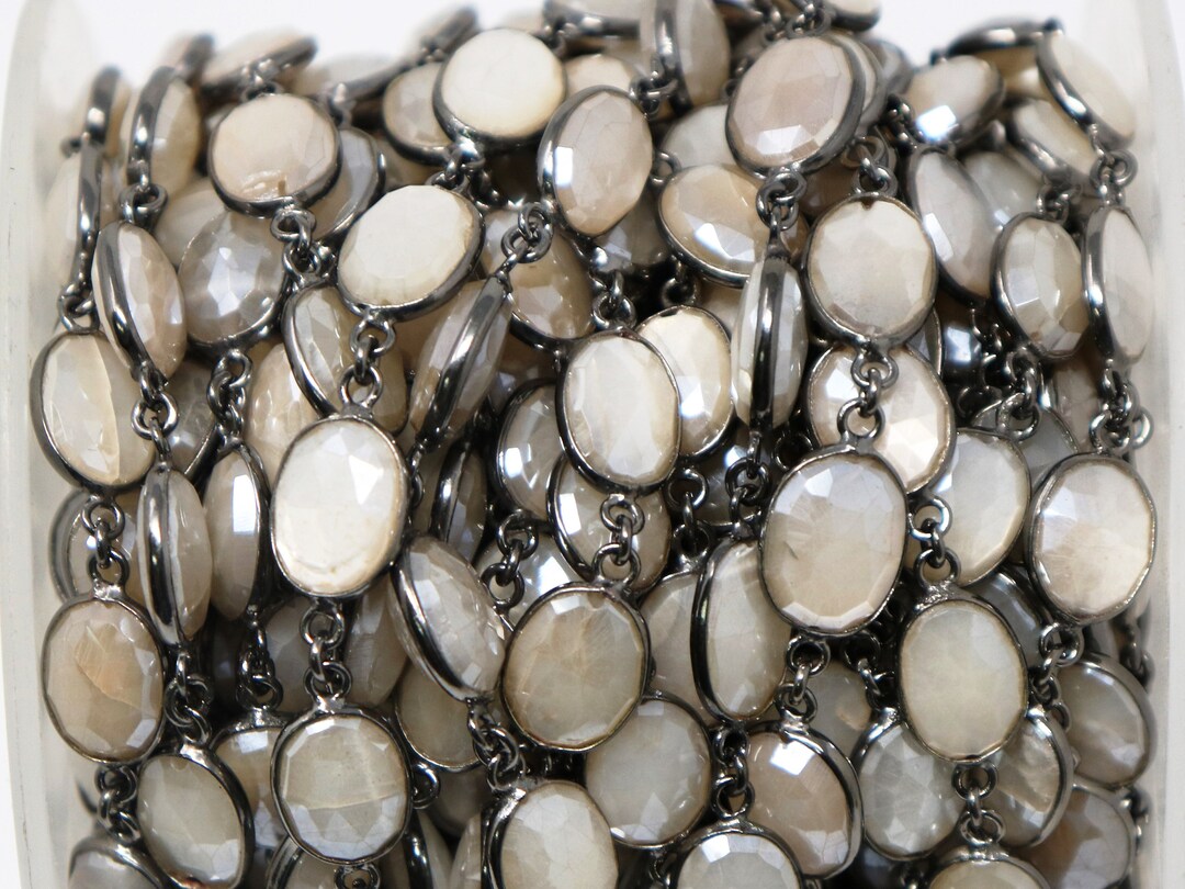 Moonstone Cream Color Oval Bezel Chain, 9x12 Mm, Antique Oxidized, 260 ...