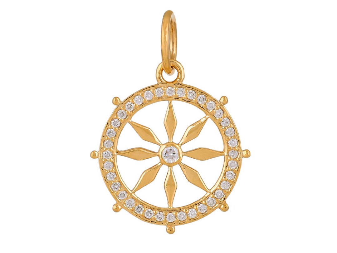 14K Solid Gold Pave Diamond Wheel of Life Medallion, (14K-DP-086) - Etsy