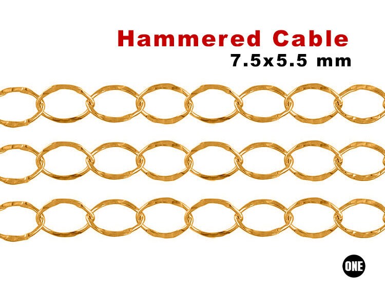 14K Gold Filled Hammered Large Oval Cable Chain, 7.5x5.5 Mm, Hammered ...
