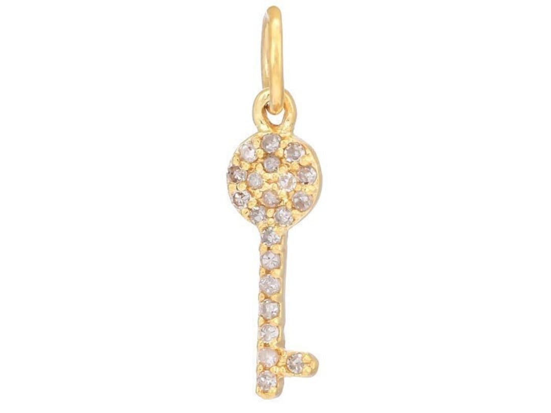 14k Solid Gold & Diamond Vintage Inspired Key Charm, Yellow Gold, Full ...