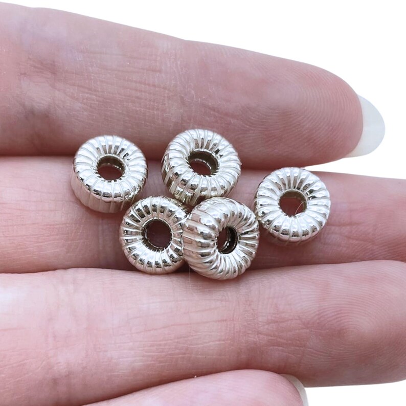 Sterling Silver Corrugated Roundel Beads, Rondelle Spacer Beads in 3 ...