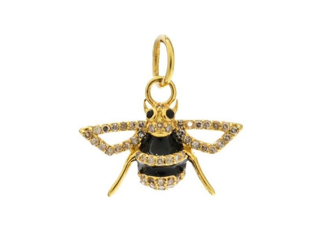 14k Solid Yellow Gold & Diamond Bee Charm in Enamel, Yellow Gold, Bee ...