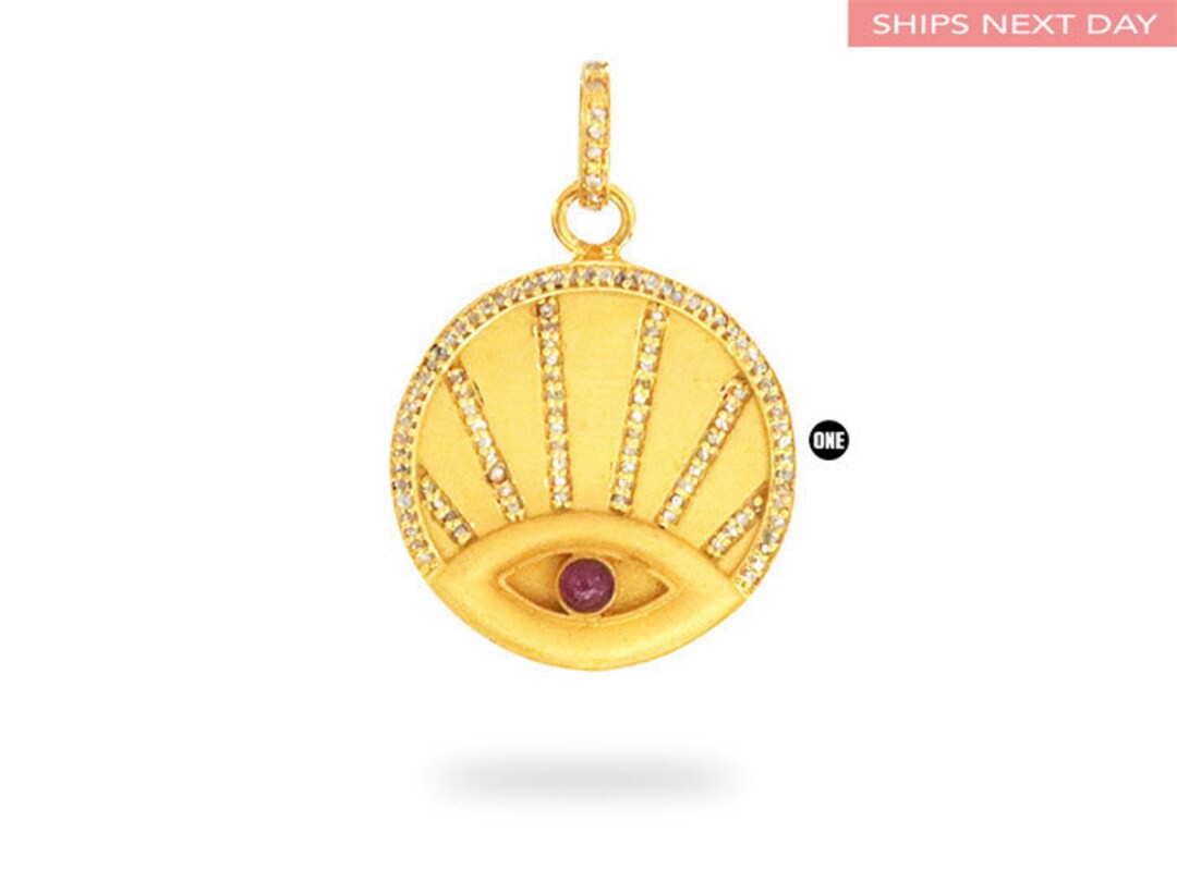 Sterling Silver, Pave Diamond Evil Eye Sunbeam Pendant W/ Ruby, (2426 ...