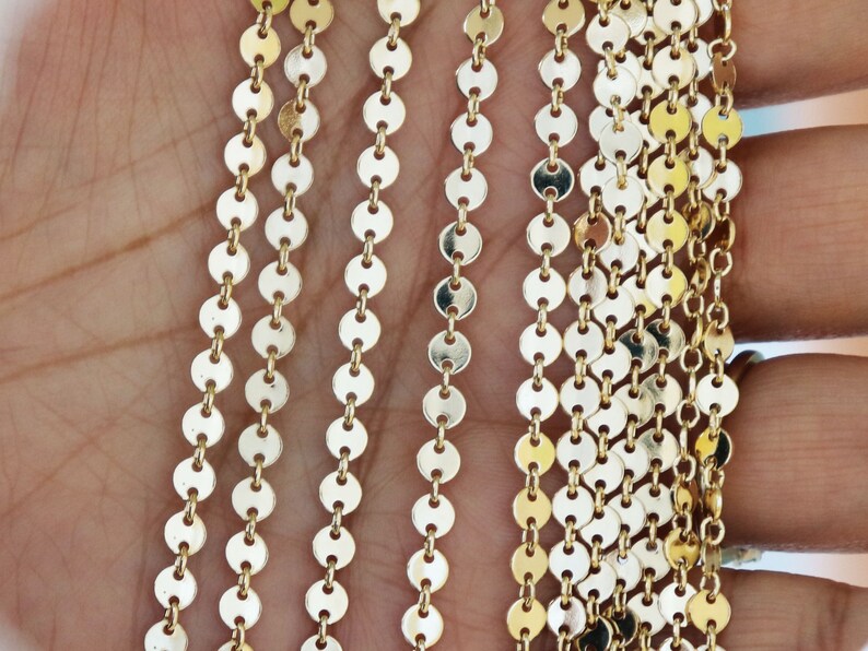 14k Gold Filled Round Sequin Disc Chain 4 mm Round Disc | Etsy