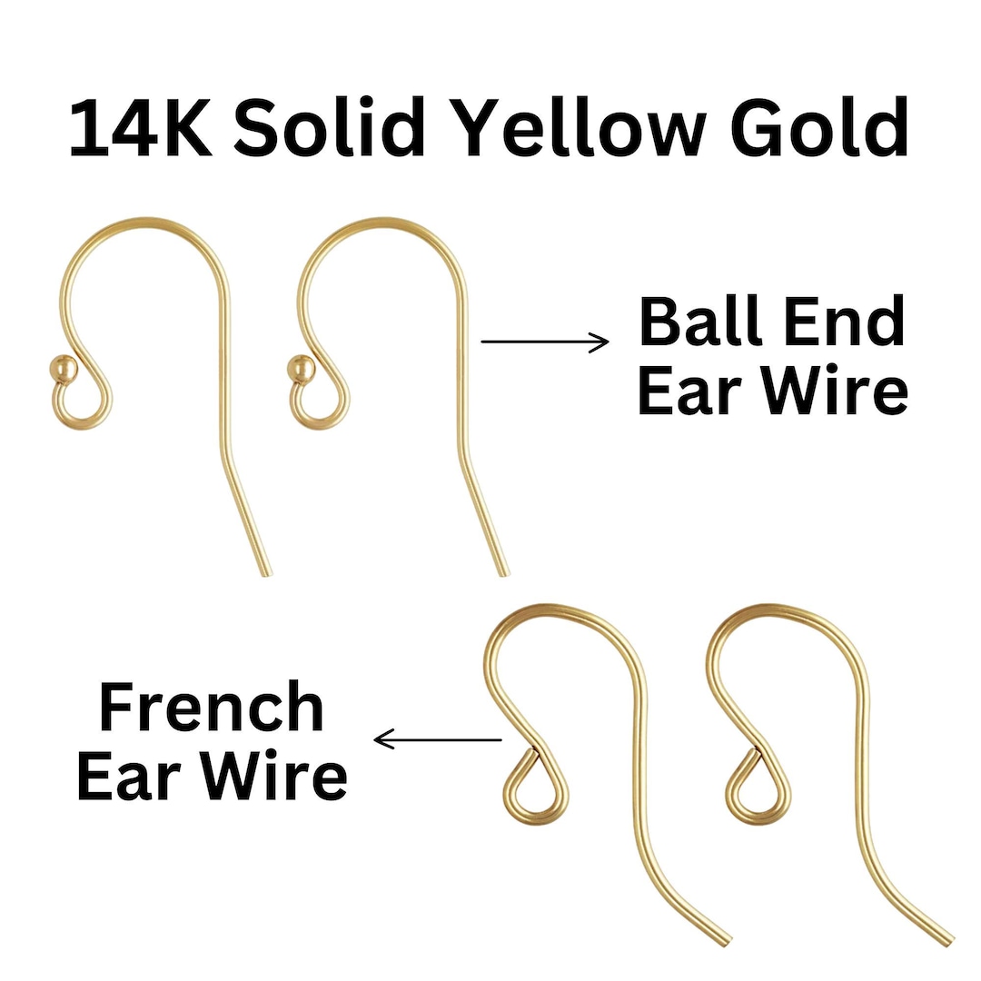 14k SOLID Gold French Ear Wire With Outside Loop, Ball End Ear Wire ...