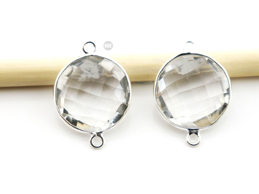 Silver Faceted Rock Crystal Coin Connector 16 Mm 7128-SBZ - Etsy
