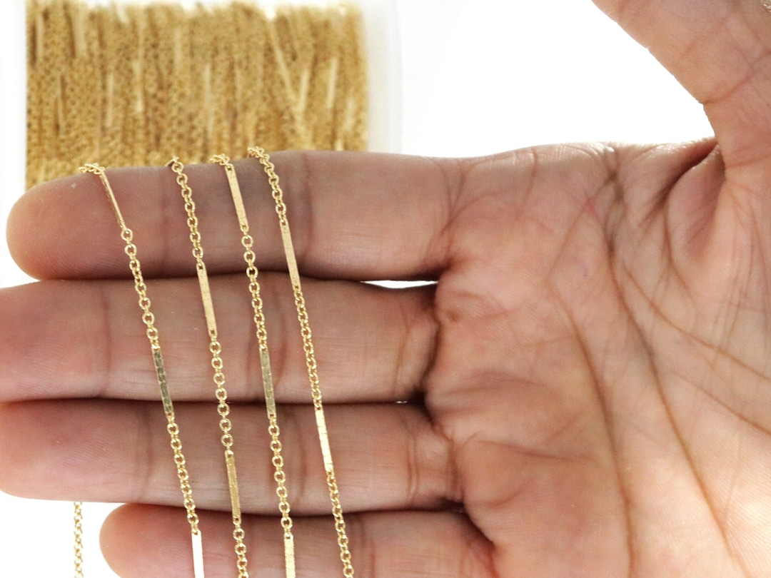 14K Gold Filled Dapped Bar Station Cable Chain, 2x8 Mm, (GF-197) - Etsy
