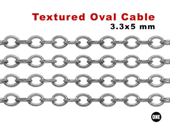 Sterling Silver Light Oxidized Textured Pattern Oval Cable | Etsy