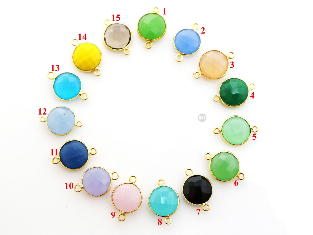 Gold Plated Faceted Coin Connector, 12 Mm, Multiple Gemstones 7224-BZ ...
