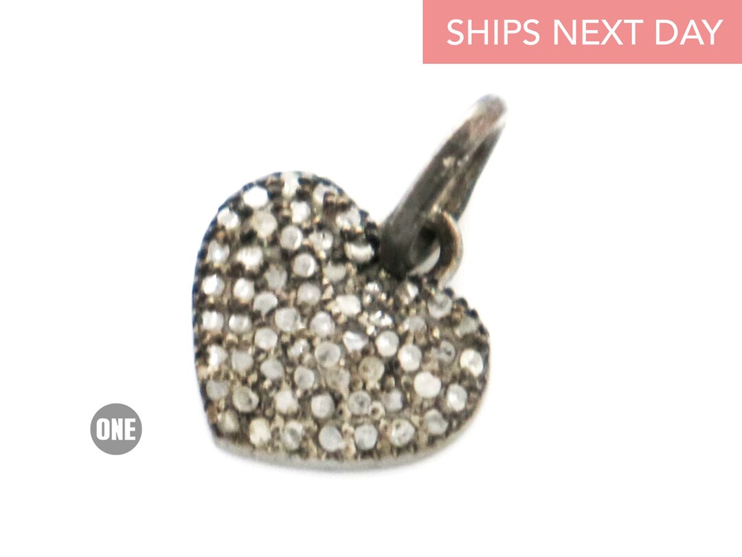 Sterling Silver, Pave Diamond Heart Charm, 18-CH - Etsy