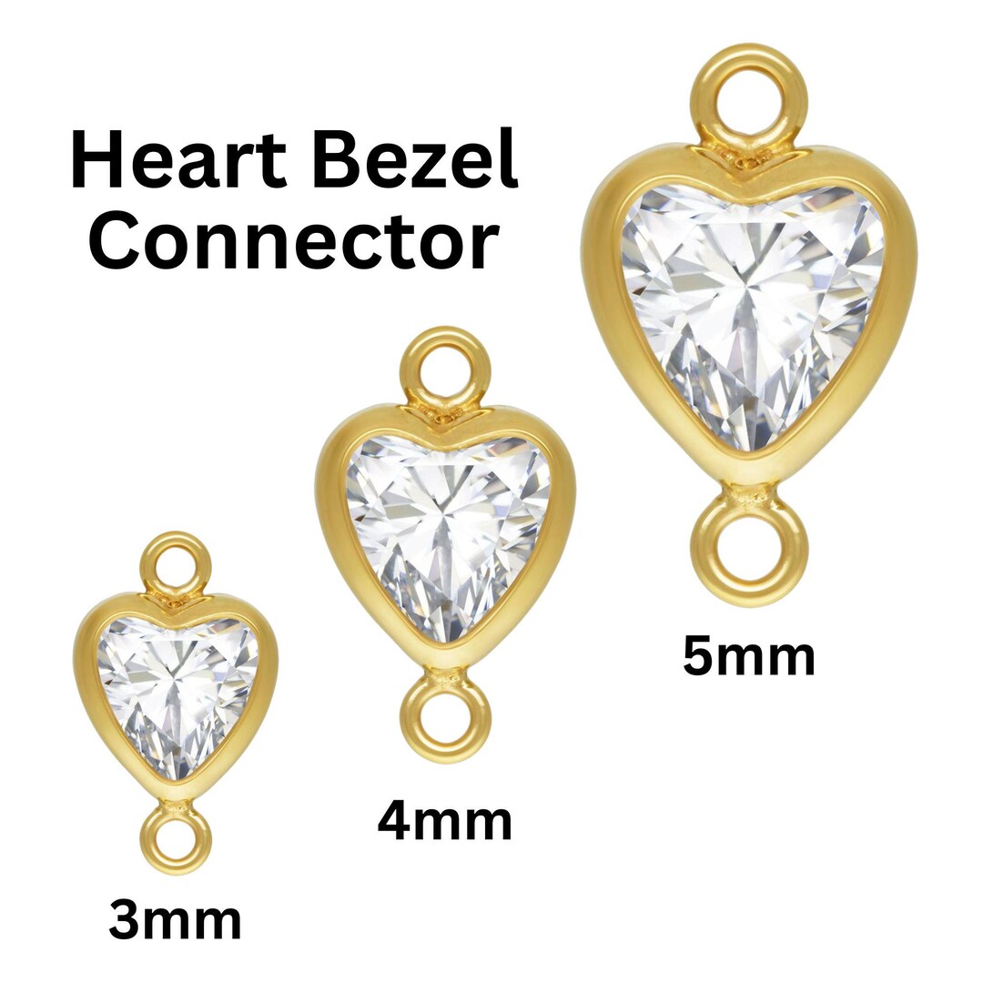 14K Gold Filled Heart Bezel Connector, White 3A CZ Vertical Gold ...