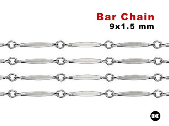 Sterling Silver Flattened Bar Chain 9x1.5 Mm Bar Chain | Etsy