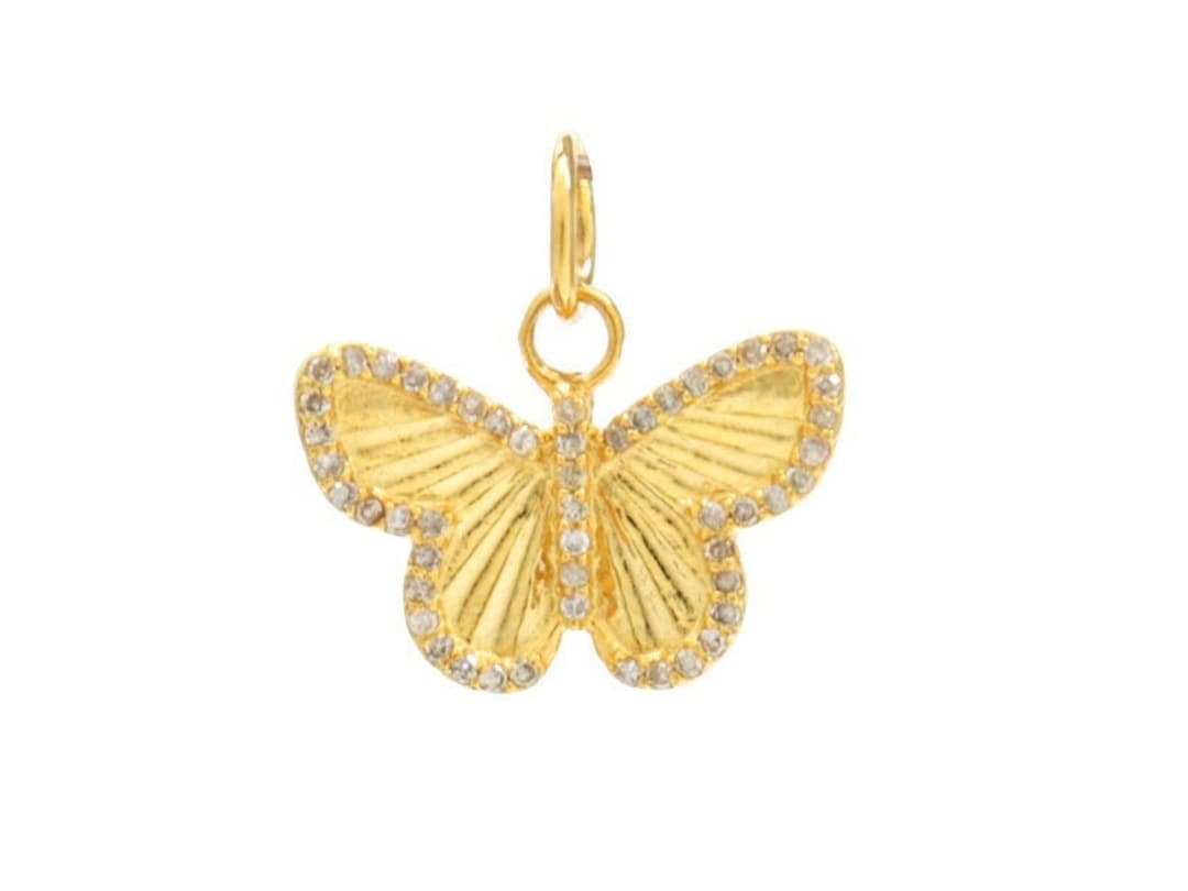 14k Solid Yellow Gold & Diamond Butterfly Charm, Yellow Gold, Butterfly ...