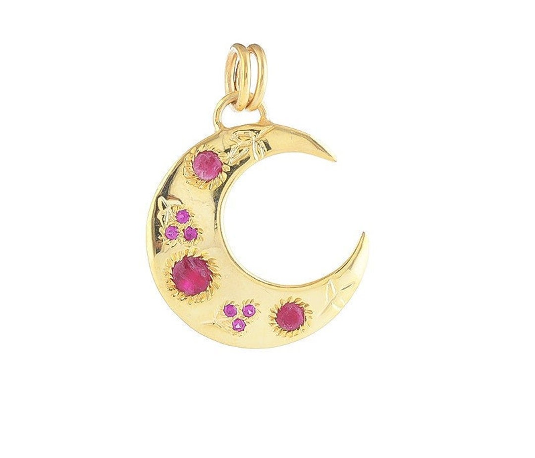 Sterling Silver Ruby Celestial Moon Pendant, (DPM-1307) - Etsy