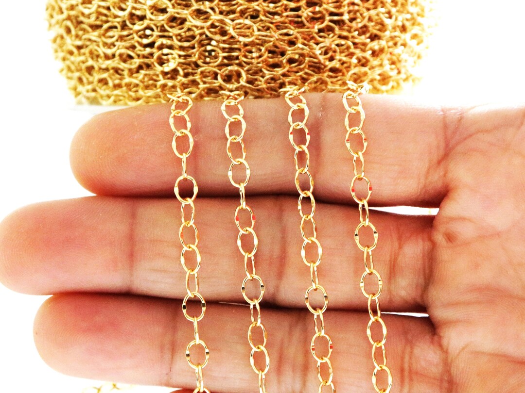 14K Gold Filled Oval Dapped Cable Chain, 4.5x2.7 Mm, by the Foot, Bulk ...