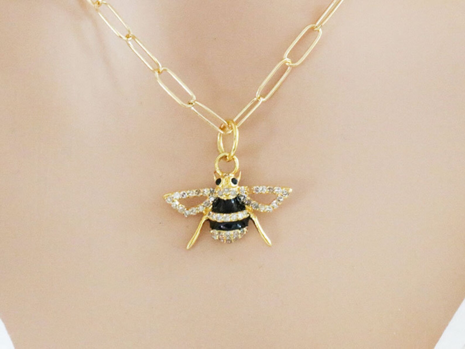 14k Solid Yellow Gold & Diamond Bee Charm in Enamel Yellow - Etsy