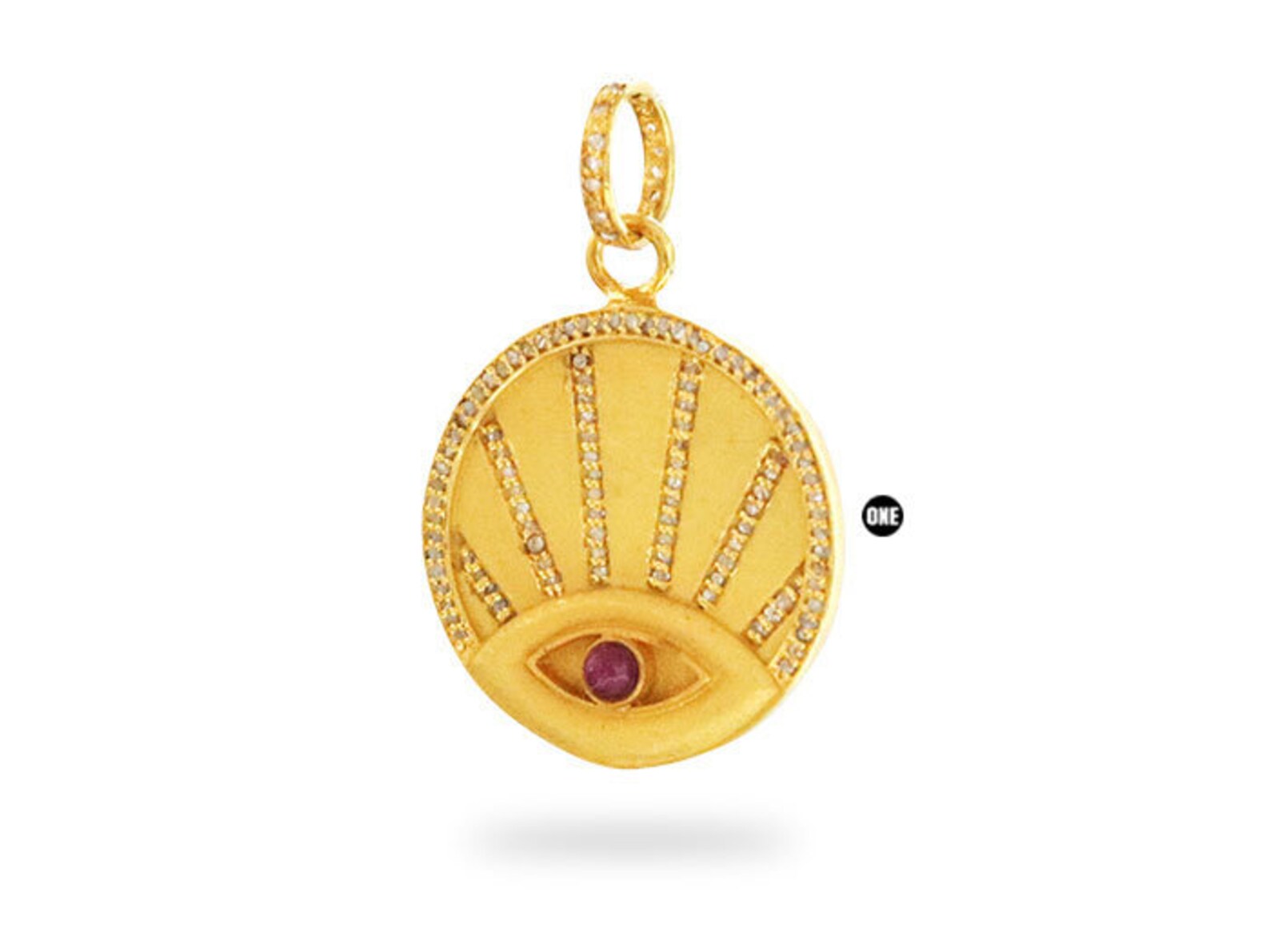 Sterling Silver, Pave Diamond Evil Eye Sunbeam Pendant W/ Ruby, (2426 ...