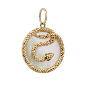 14K Solid Gold Snake & Mother of Pearl Pendant, (14K-DP-032) - Etsy
