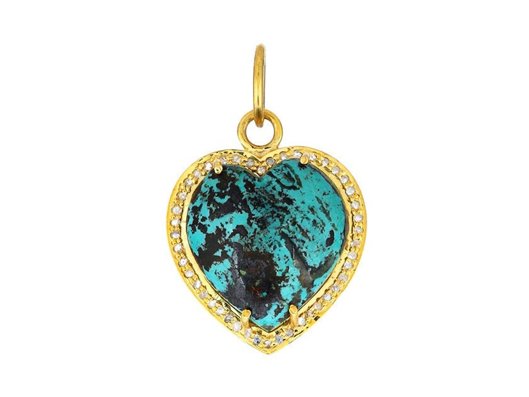 Pave Diamond & Turquoise Love Heart Pendant, (DPM-1358) - Etsy