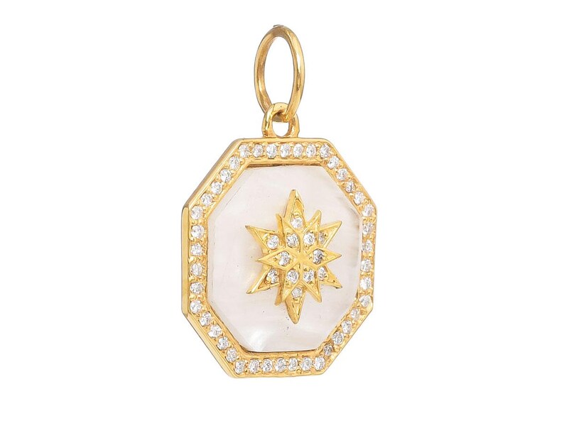14k Solid Gold & Mother of Pearl Starburst Pendant, (14K-DP-127) - Etsy