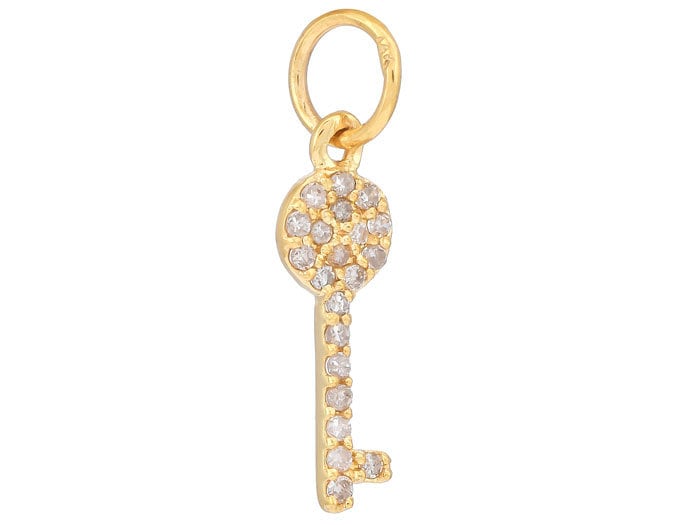 14k Solid Gold & Diamond Vintage Inspired Key Charm, Yellow Gold, Full ...