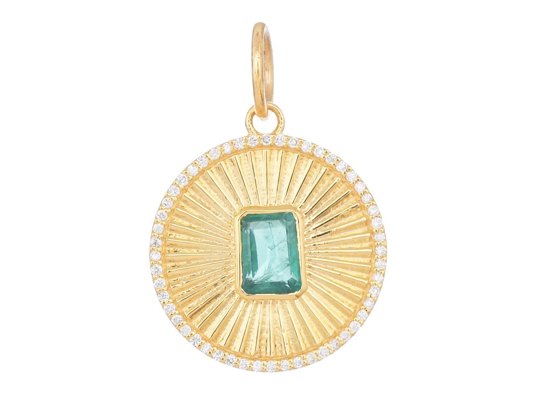 14k Solid Gold, Diamond & Emerald Fluted Medallion, (14K-DP-150) - Etsy