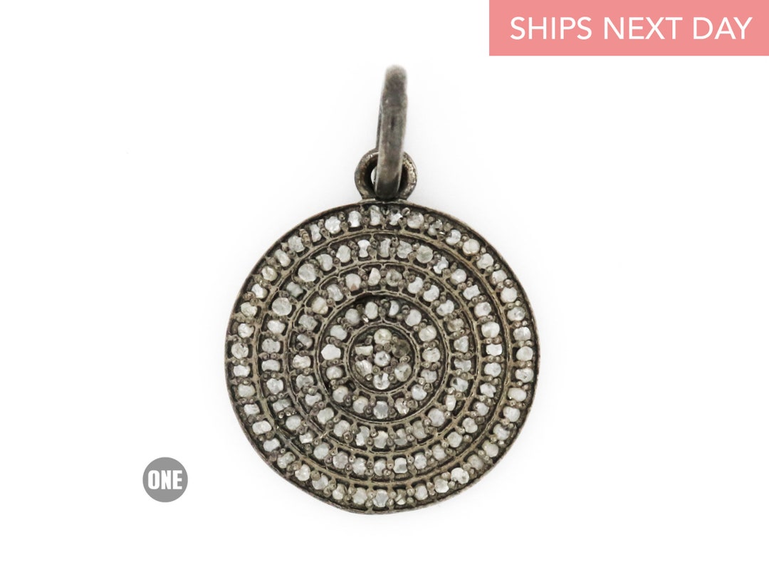 Sterling Silver, Pave Diamond Disc Charm, (35-CH) - Etsy