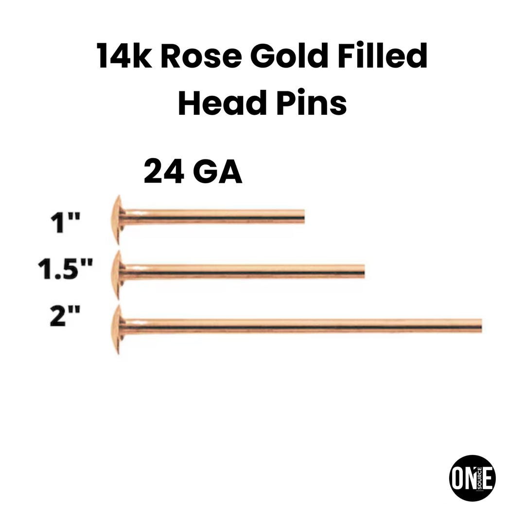 14K Rose Gold Filled Head Pin, 24 GA Headpins Available in 3 Sizes - 1 ...