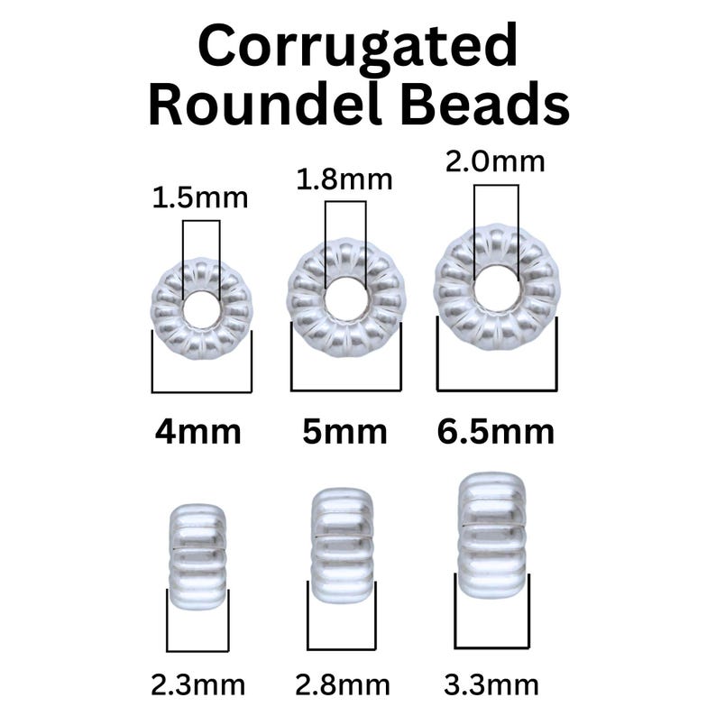 Sterling Silver Corrugated Roundel Beads, Rondelle Spacer Beads in 3 ...