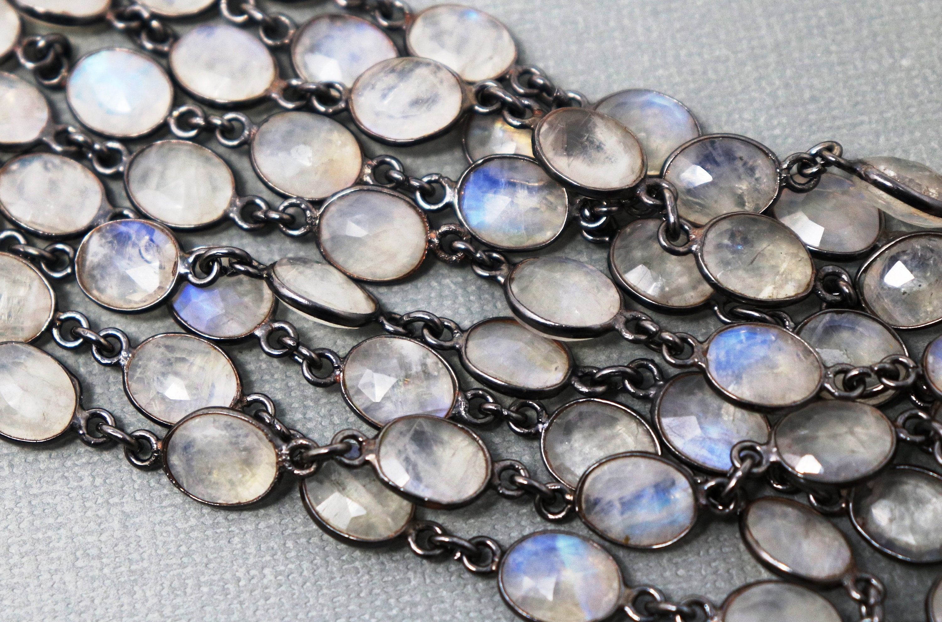 Rainbow Moonstone Faceted Oval Bezel Chain 156-RNB-BC | Etsy
