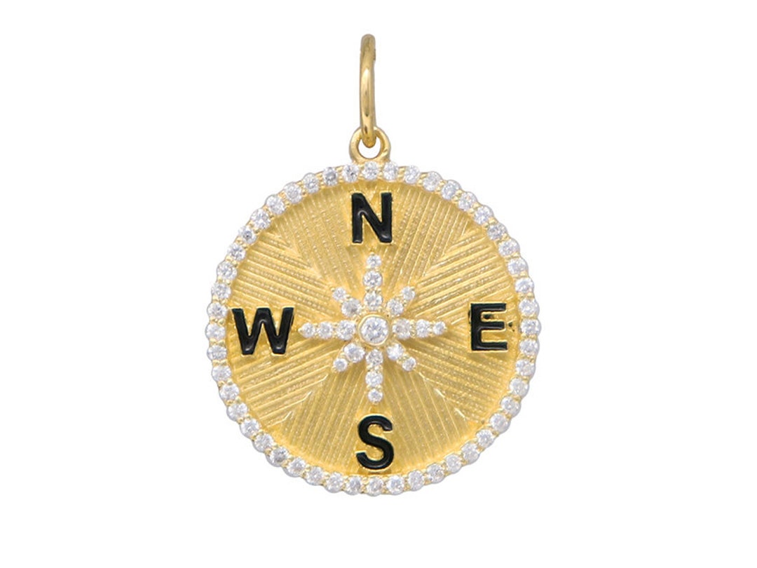 14K Solid Gold Pave Diamond Compass Pendant, (14K-DP-069) - Etsy