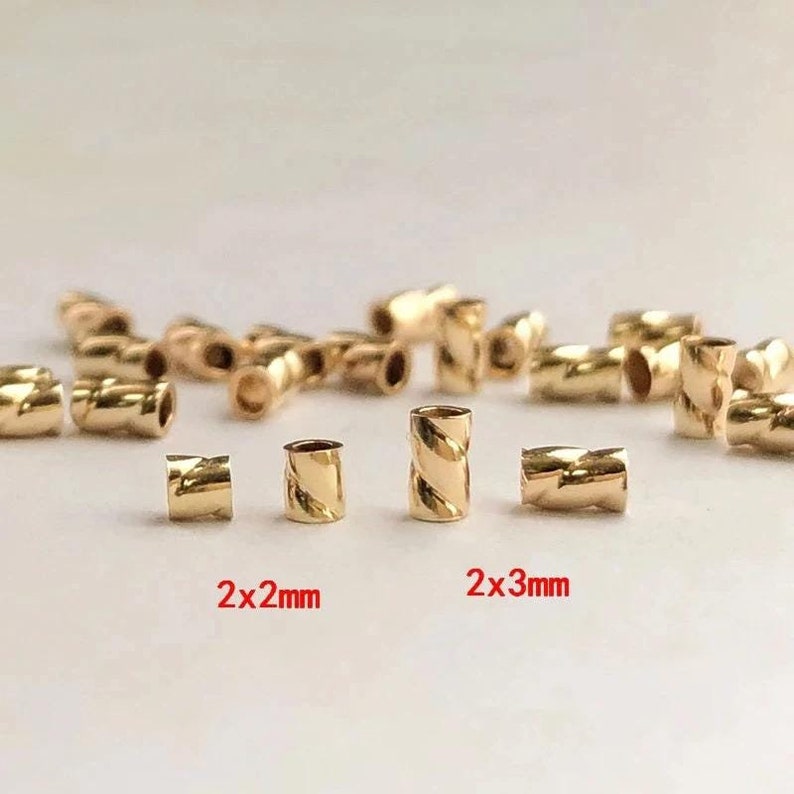 14K Gold Filled Twisted Tube Crimp Beads, Available in 2 Sizes - 2x2 ...