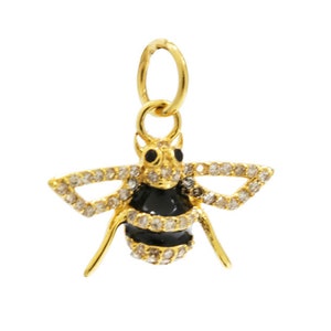 14k Solid Yellow Gold & Diamond Bee Charm in Enamel, Yellow Gold, Bee ...