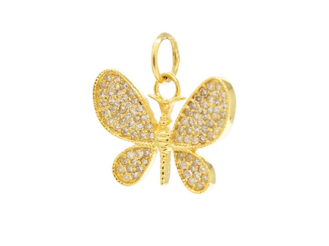 4k Solid Yellow Gold & Diamond Butterfly Charm, Yellow Gold, Butterfly ...