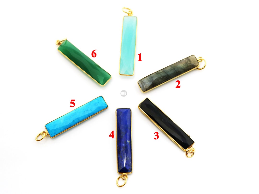 Gold Plated Faceted Long Drop Bar Bezel, 34x7 Mm, Multiple Colors, AQ ...