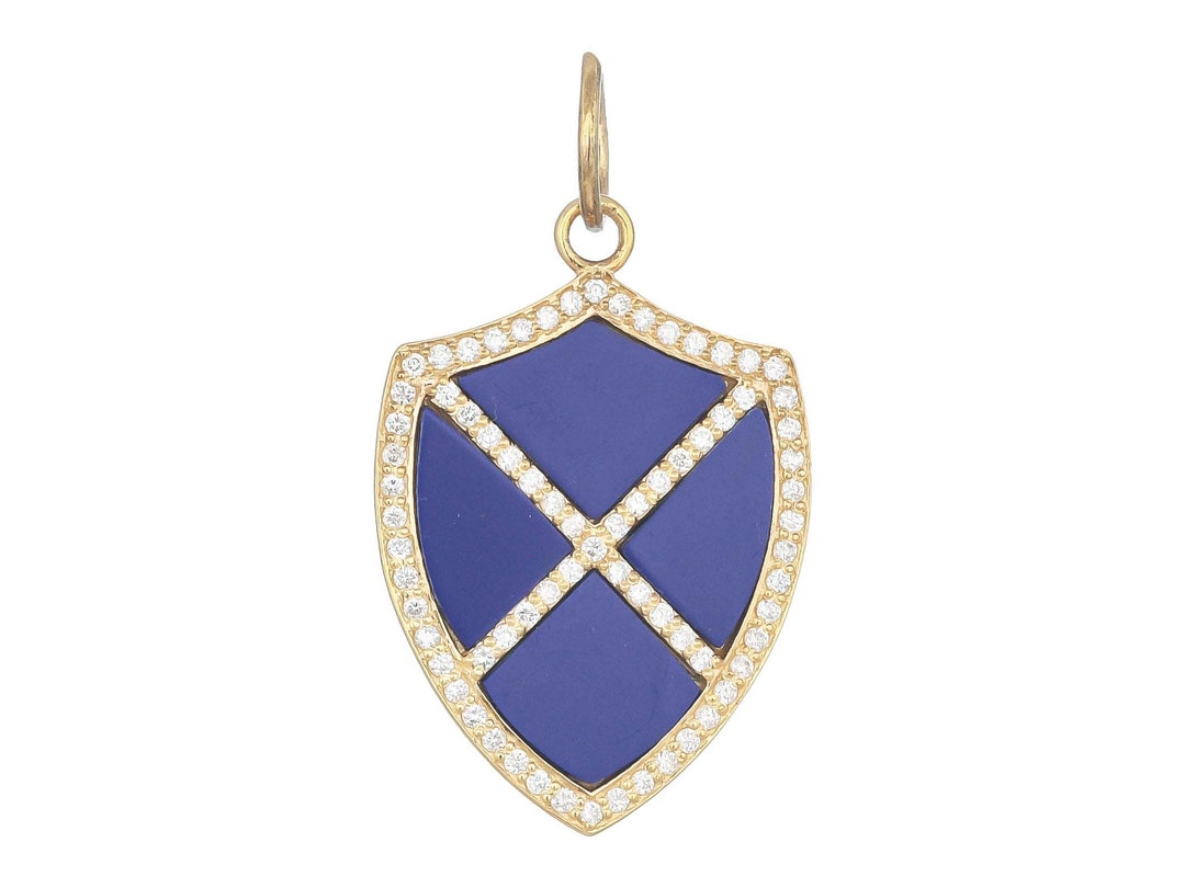 14k Solid Gold & Diamond Lapis Shield Pendant, (14K-DP-194) - Etsy
