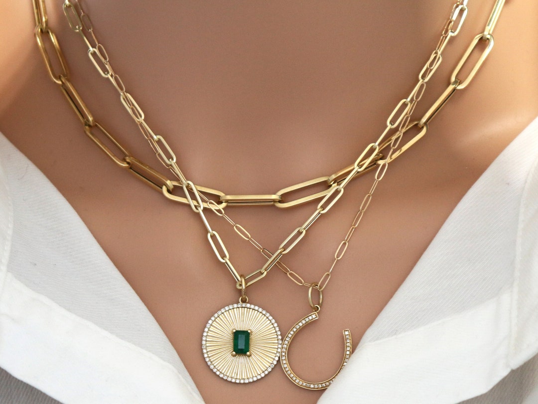 14K Solid Gold Pave Diamond Fluted Emerald Pendant - Etsy