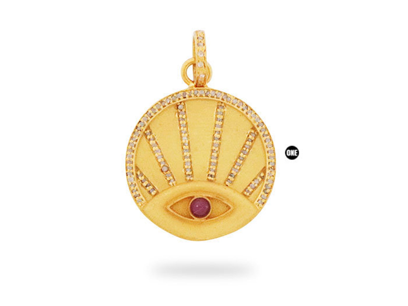 Sterling Silver, Pave Diamond Evil Eye Sunbeam Pendant W/ Ruby, (2426 ...