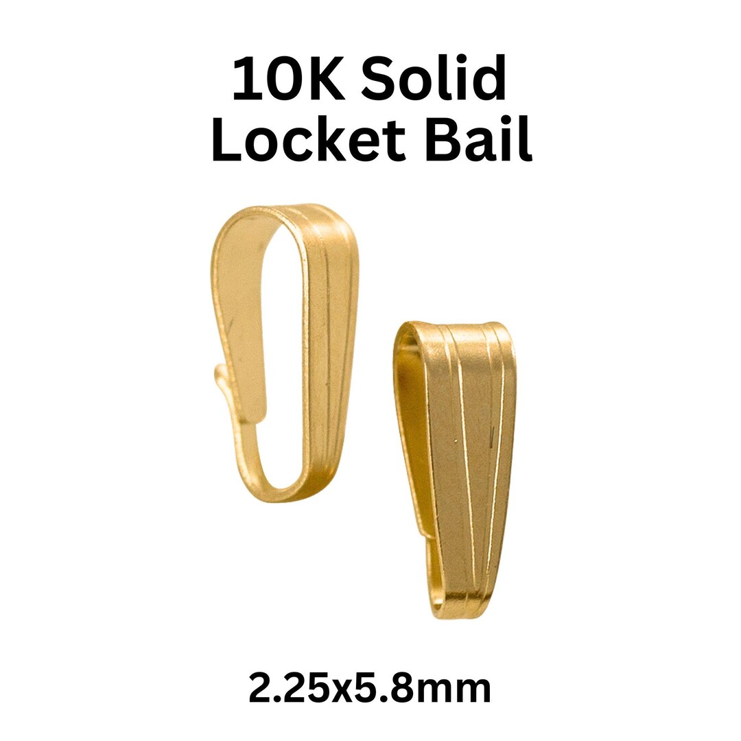 10K SOLID Gold Locket Bail, 2.25x5.8mm Gold Locket Loops Dangle Bail ...