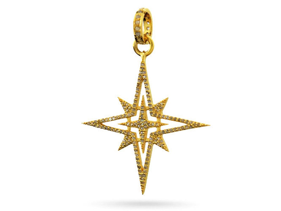 Sterling Silver, Pave Diamond Eight Point Star Pendant, (2466-DPL) - Etsy